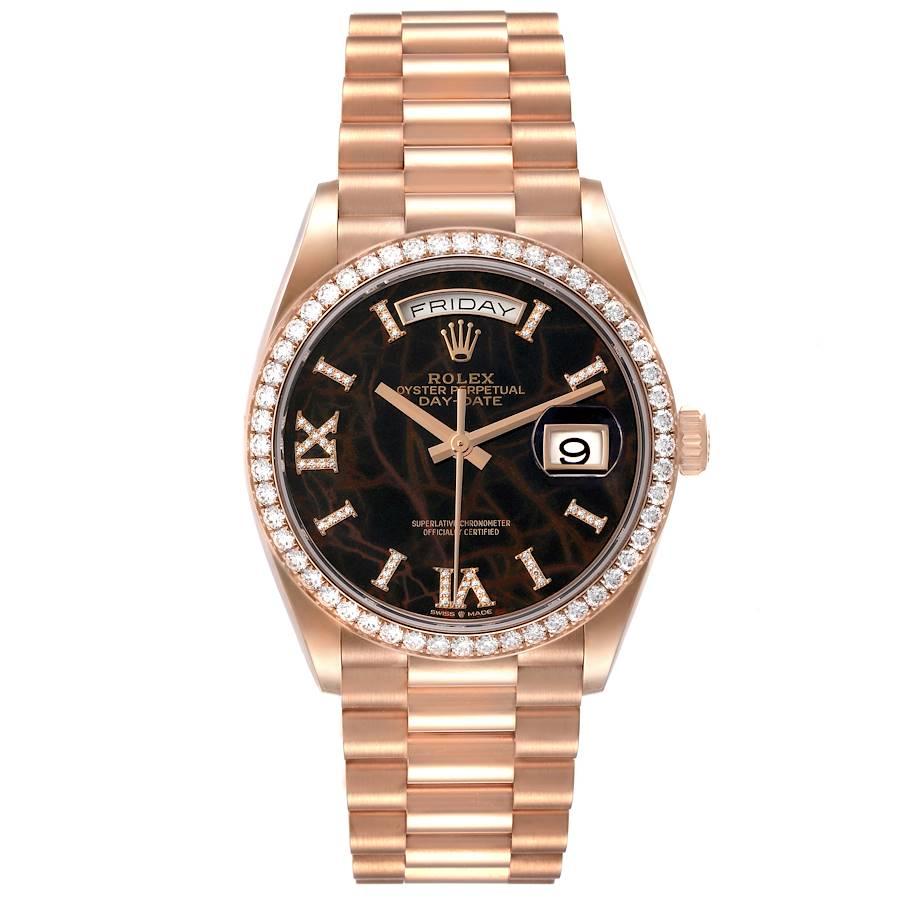 Rolex President Day Date Rose Gold Eisenkiesel Stone Diamond Mens Watch ...