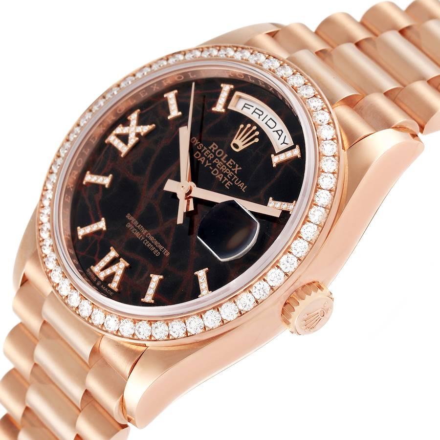 Rolex President Day Date Rose Gold Eisenkiesel Stone Diamond Mens Watch ...