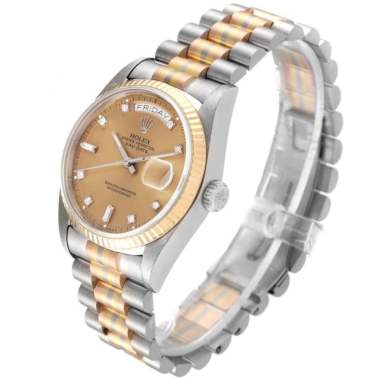 Rolex President Day-Date Tridor White Yellow Rose Gold Diamond Watch ...