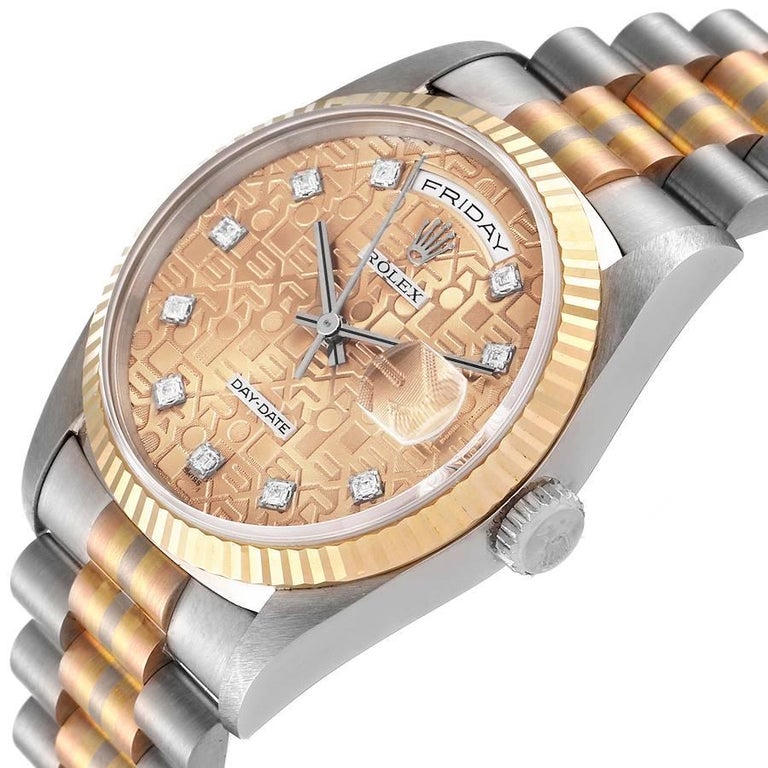 Rolex President Day-Date Tridor White Yellow Rose Gold Diamond Watch ...