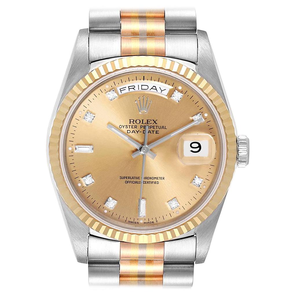 Rolex President Tridor White Yellow Rose Gold Diamond Ladies Watch ...