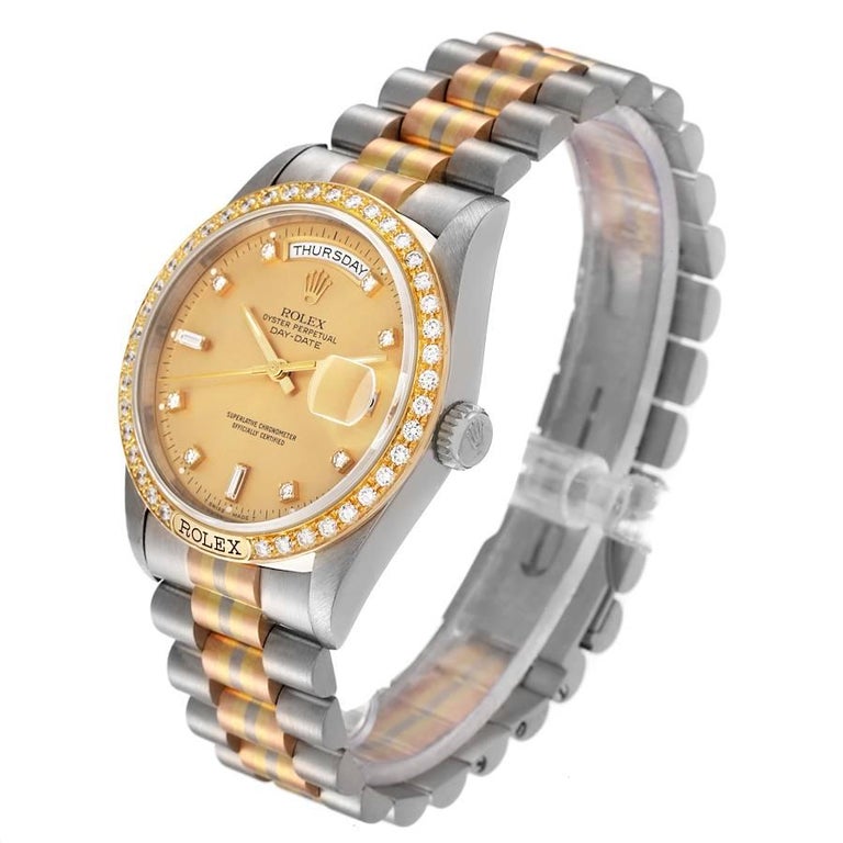 Rolex President Day-Date Tridor White Yellow Rose Gold Diamond Watch ...