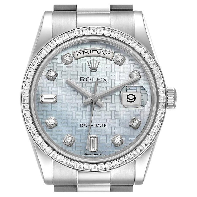 Rolex President Day-Date White Gold Diamond Dial Bezel Mens Watch ...