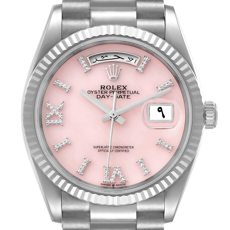Rolex President Day-Date White Gold Pink Opal Diamond Dial Watch 128239 ...