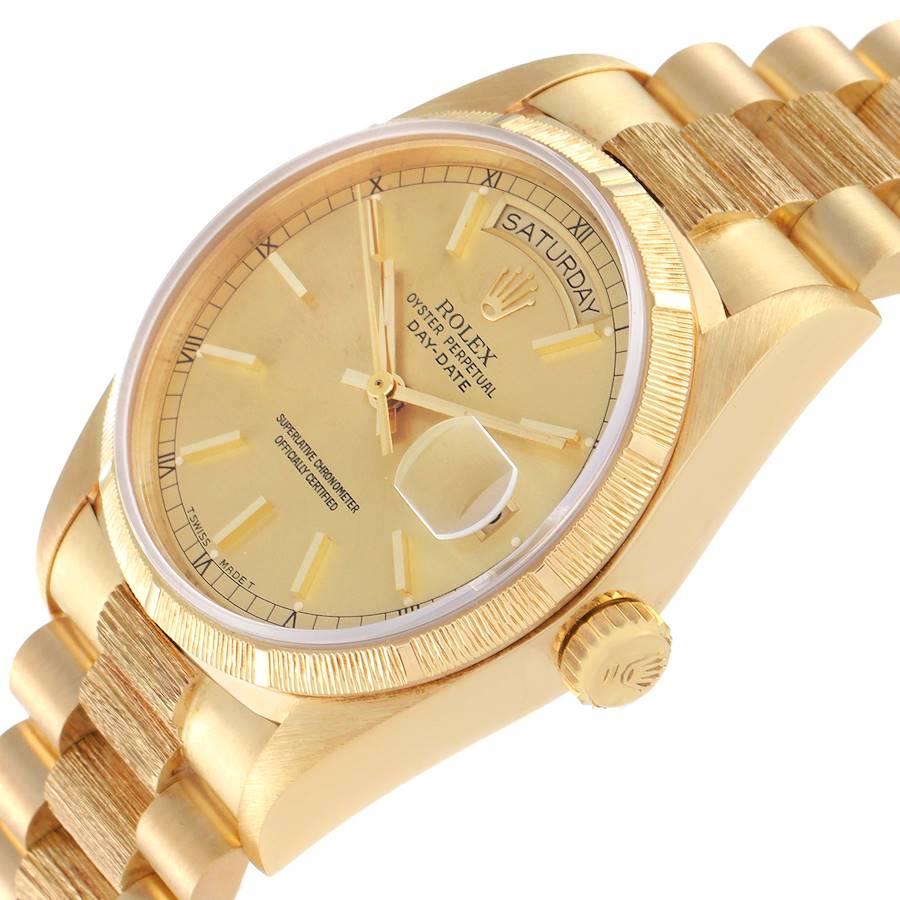 Rolex President Day-Date Yellow Gold Bark Finish Mens Watch 18078 For ...