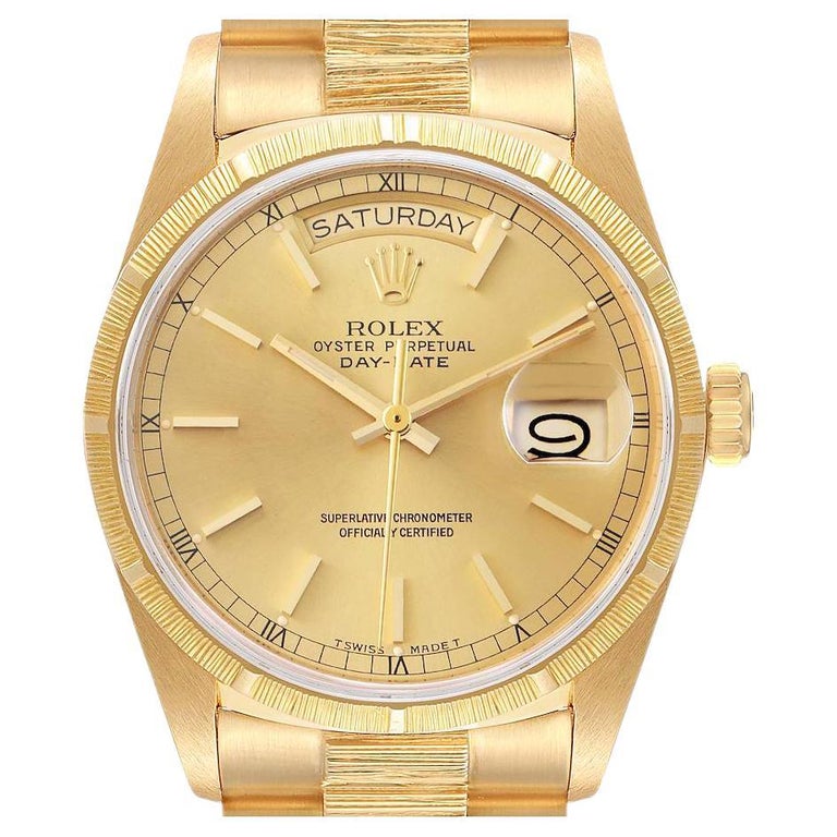 Rolex President Day-Date Yellow Gold Bark Finish Mens Watch 18078 For ...