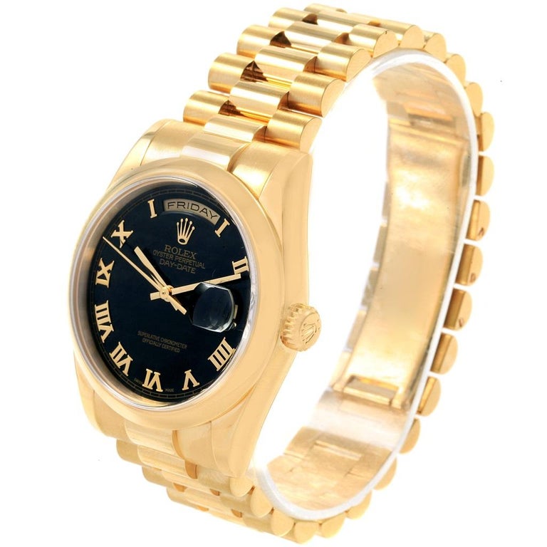 Rolex President Day Date Yellow Gold Black Pyramid Dial Watch 118208 ...