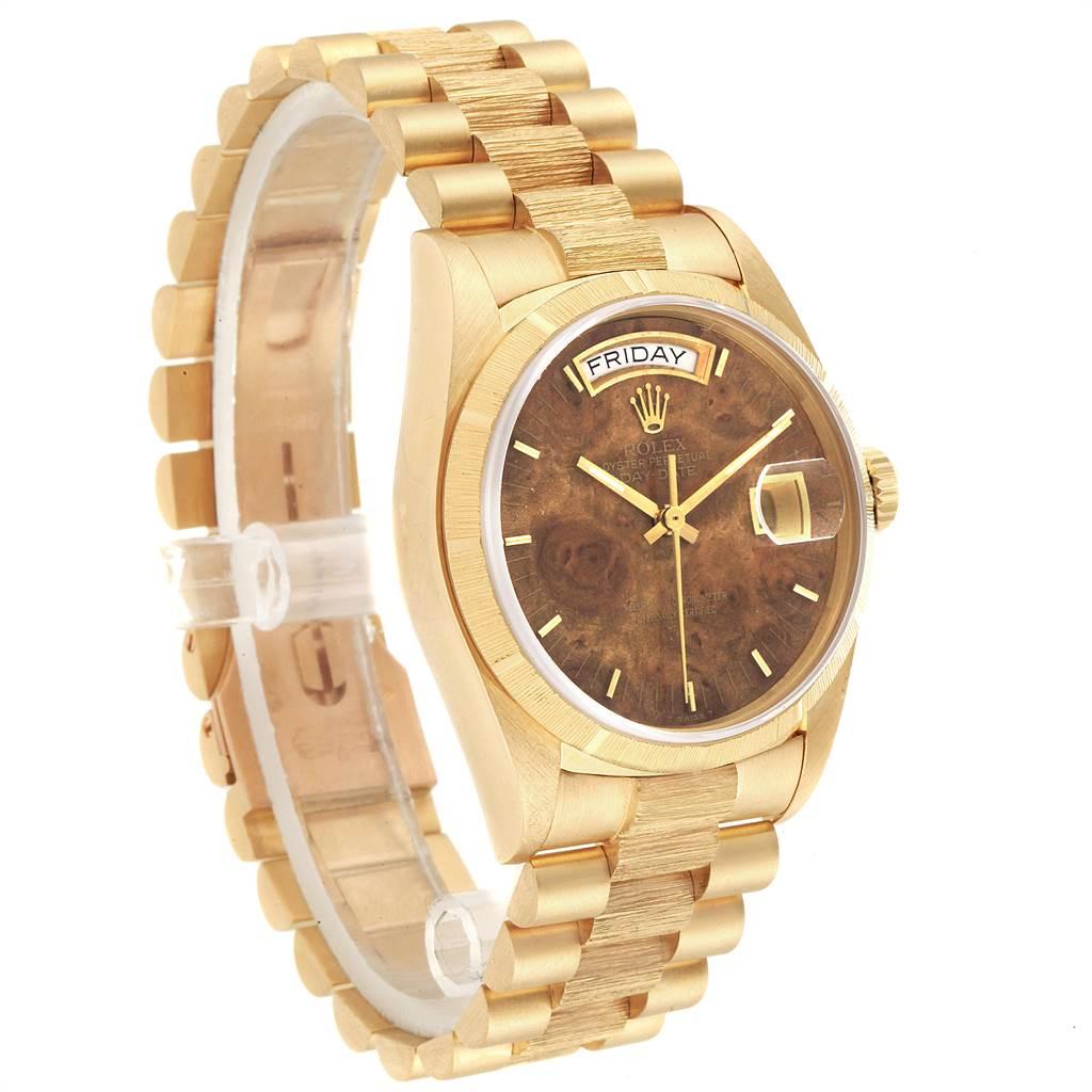 Rolex President Day-Date Yellow Gold Burl Wood Dial Men’s Watch 18078 ...