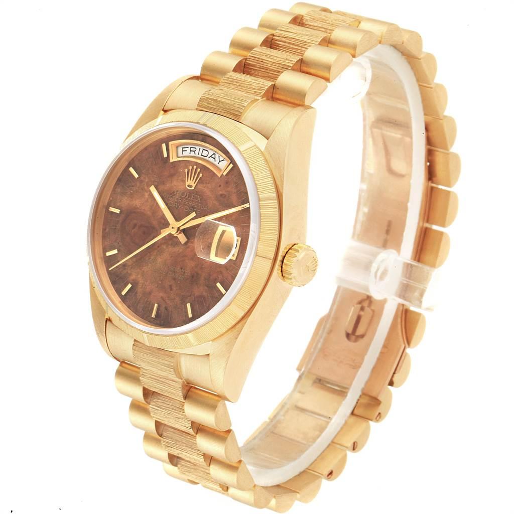 Rolex President Day-Date Yellow Gold Burl Wood Dial Men’s Watch 18078 ...