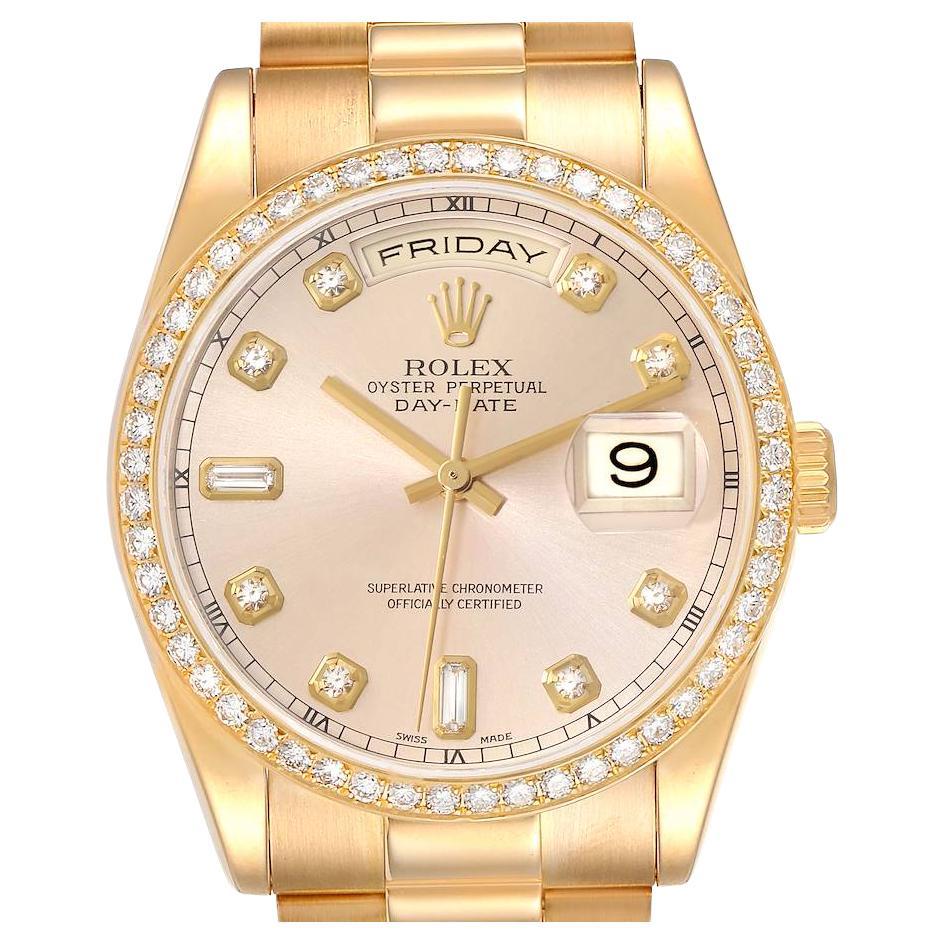 Rolex Yellow Gold Pave Diamond Day-Date Automatic Wristwatch Ref 118348 ...