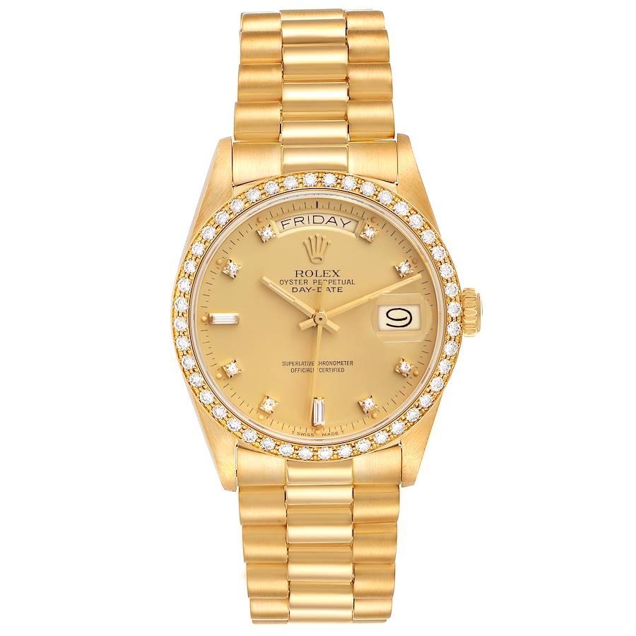 Rolex President Day-Date Yellow Gold Diamond Bezel Watch 18048 at 1stDibs