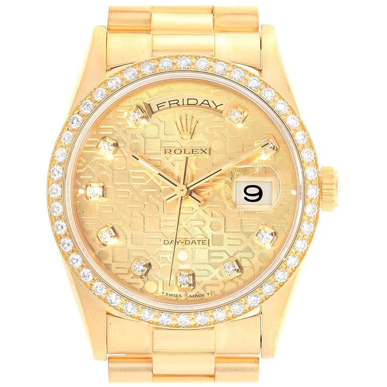 Rolex President Day Date Yellow Gold Diamond Dial Bezel Men's Watch ...
