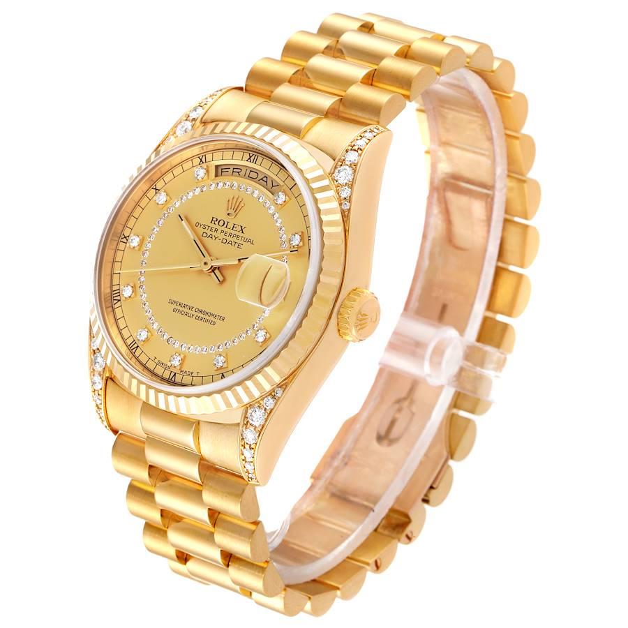 Rolex President Day Date Yellow Gold Diamond Lugs Mens Watch 18338 at ...