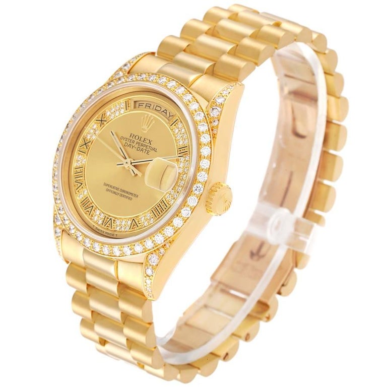Rolex President Day-Date Yellow Gold Myriad Dial Diamond Lugs Mens ...
