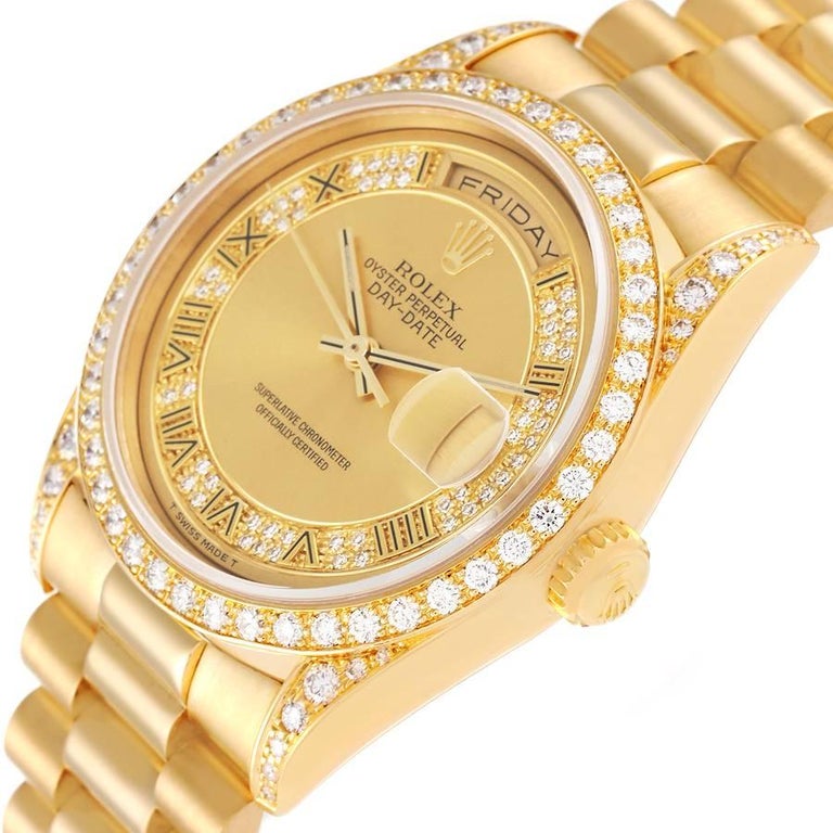 Rolex President Day-Date Yellow Gold Myriad Dial Diamond Lugs Mens ...