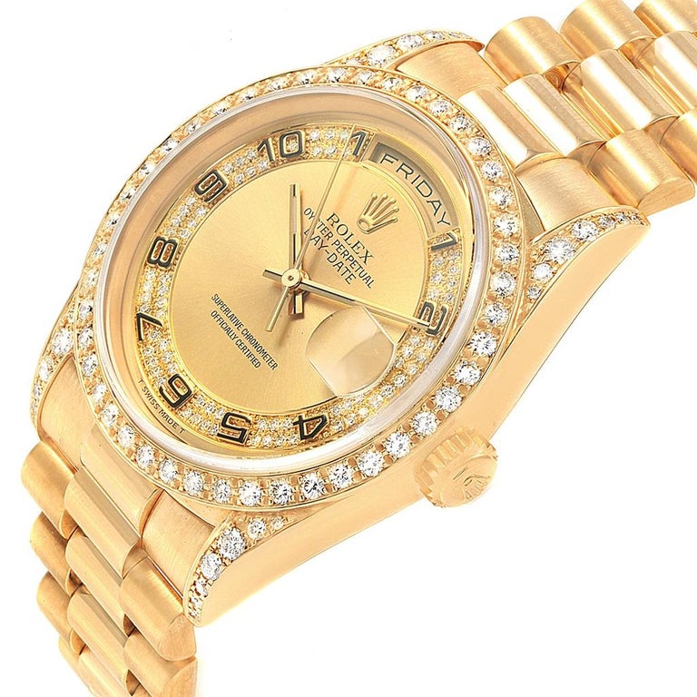 Rolex President Day-Date Yellow Gold Myriad Diamond Men’s Watch 18388 ...