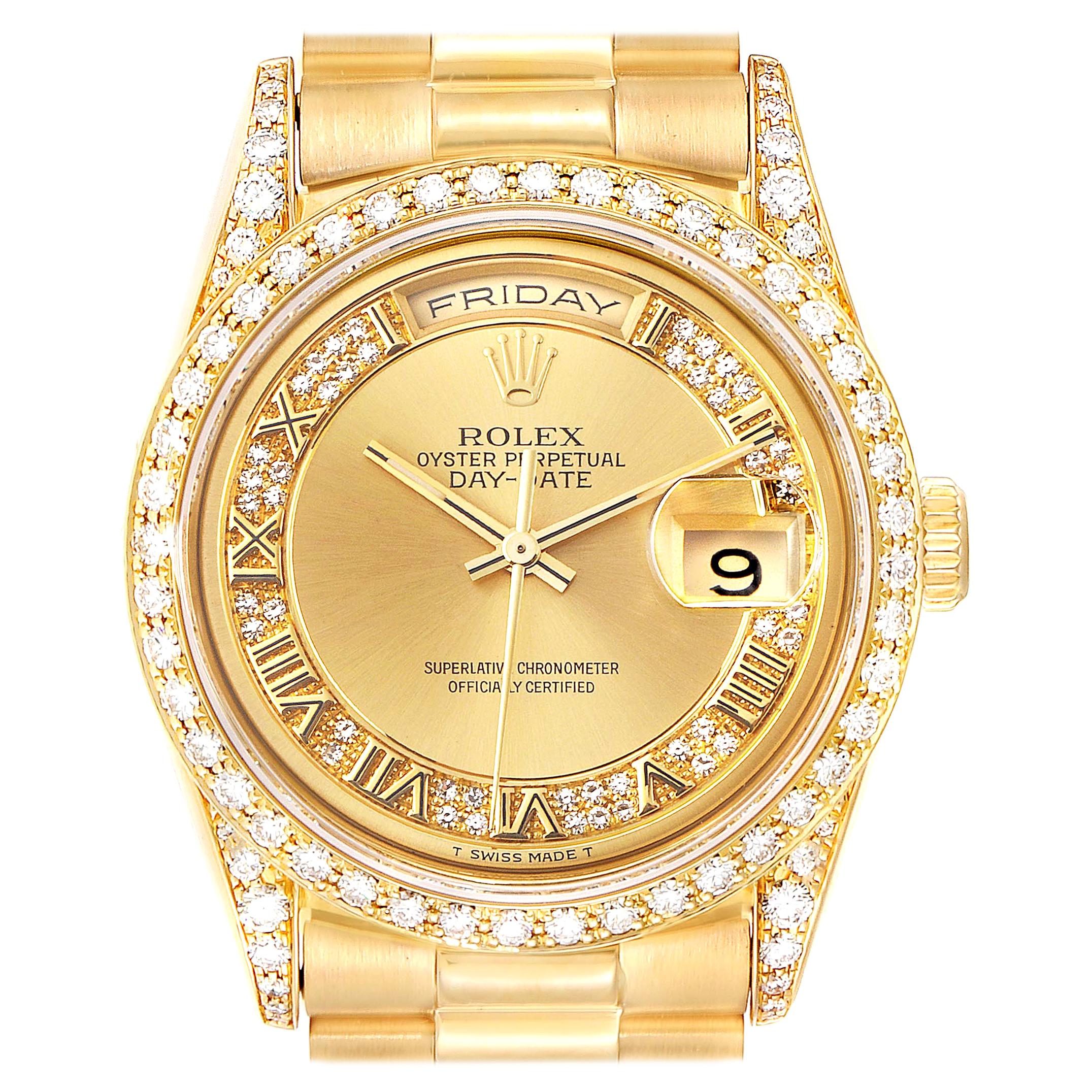 Rolex President Day-Date Yellow Gold Myriad Diamond Men's Watch 18388 ...
