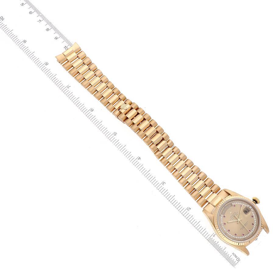 Rolex President Day-Date Yellow Gold String Diamond Ruby Dial Watch ...