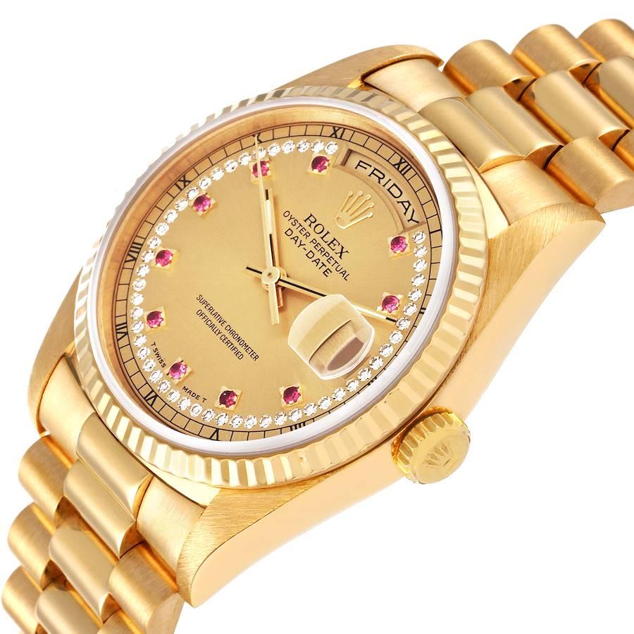 Rolex President Day-Date Yellow Gold String Diamond Ruby Dial Watch ...