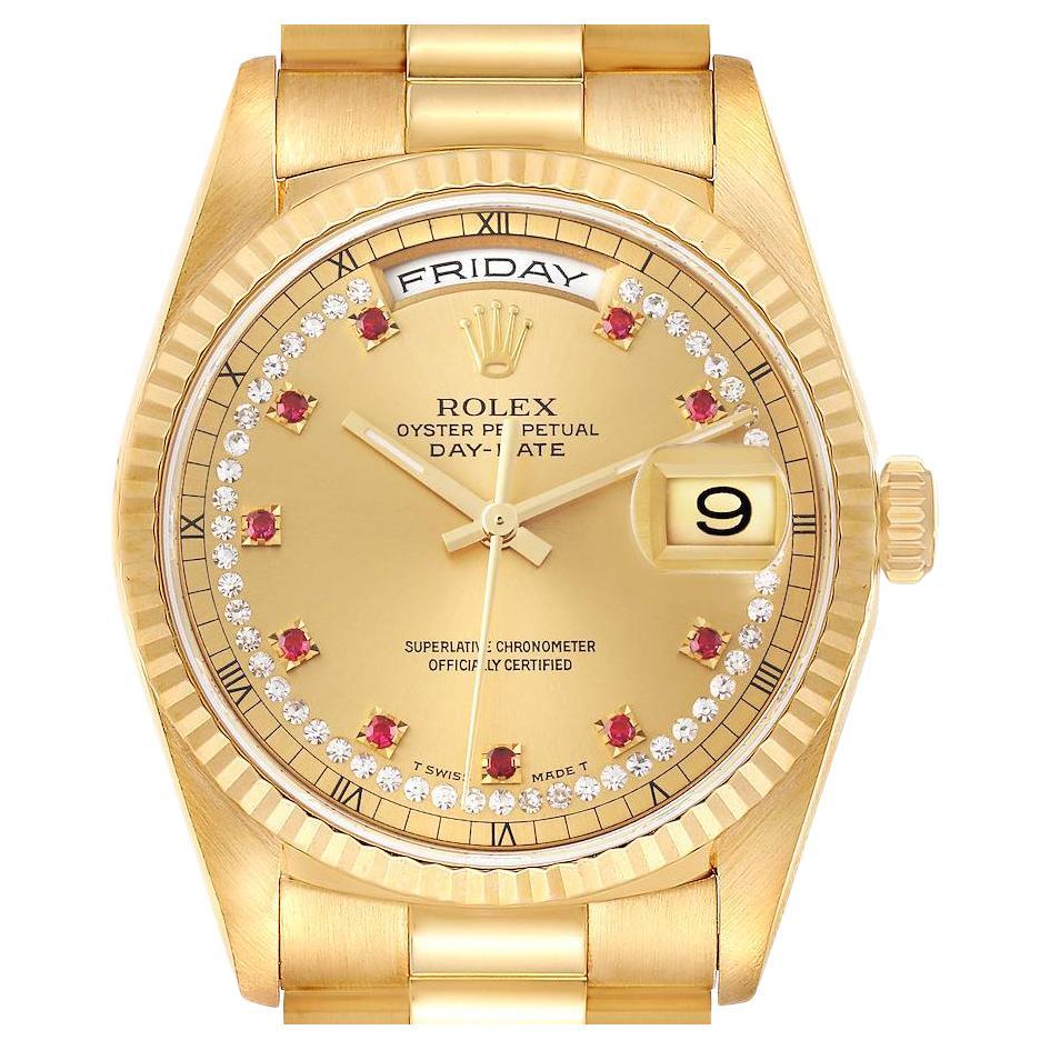 Rolex Yellow Gold Day-Date Wristwatch with Rare Pear-Shaped Ruby Index ...