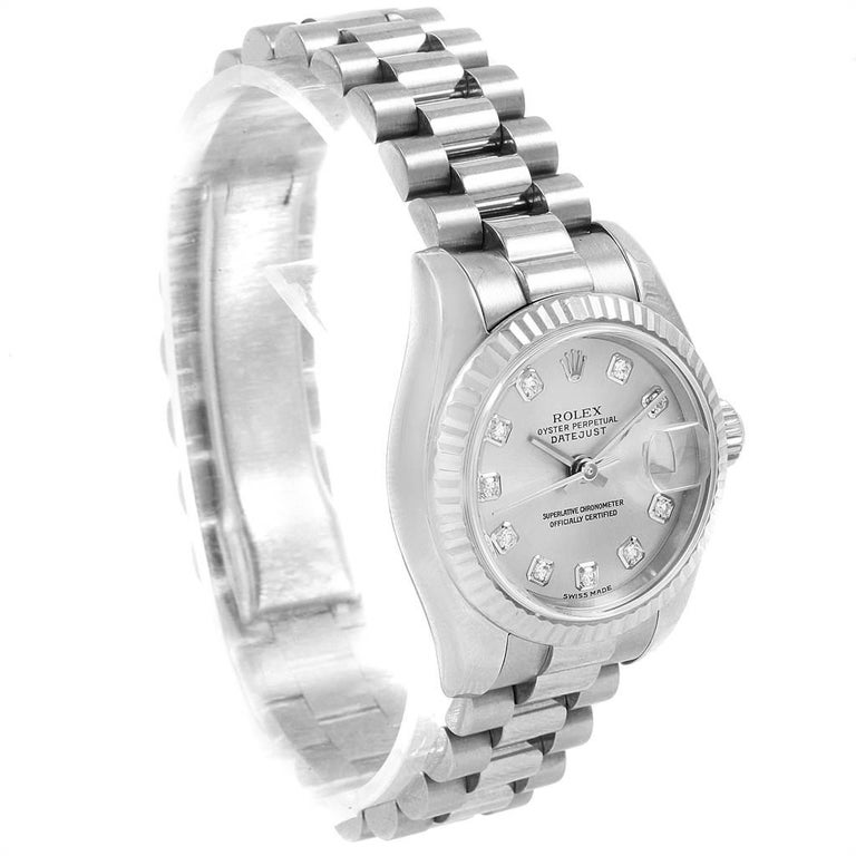 Rolex President Ladies 18 Karat White Gold Diamond Ladies Watch 179179 ...