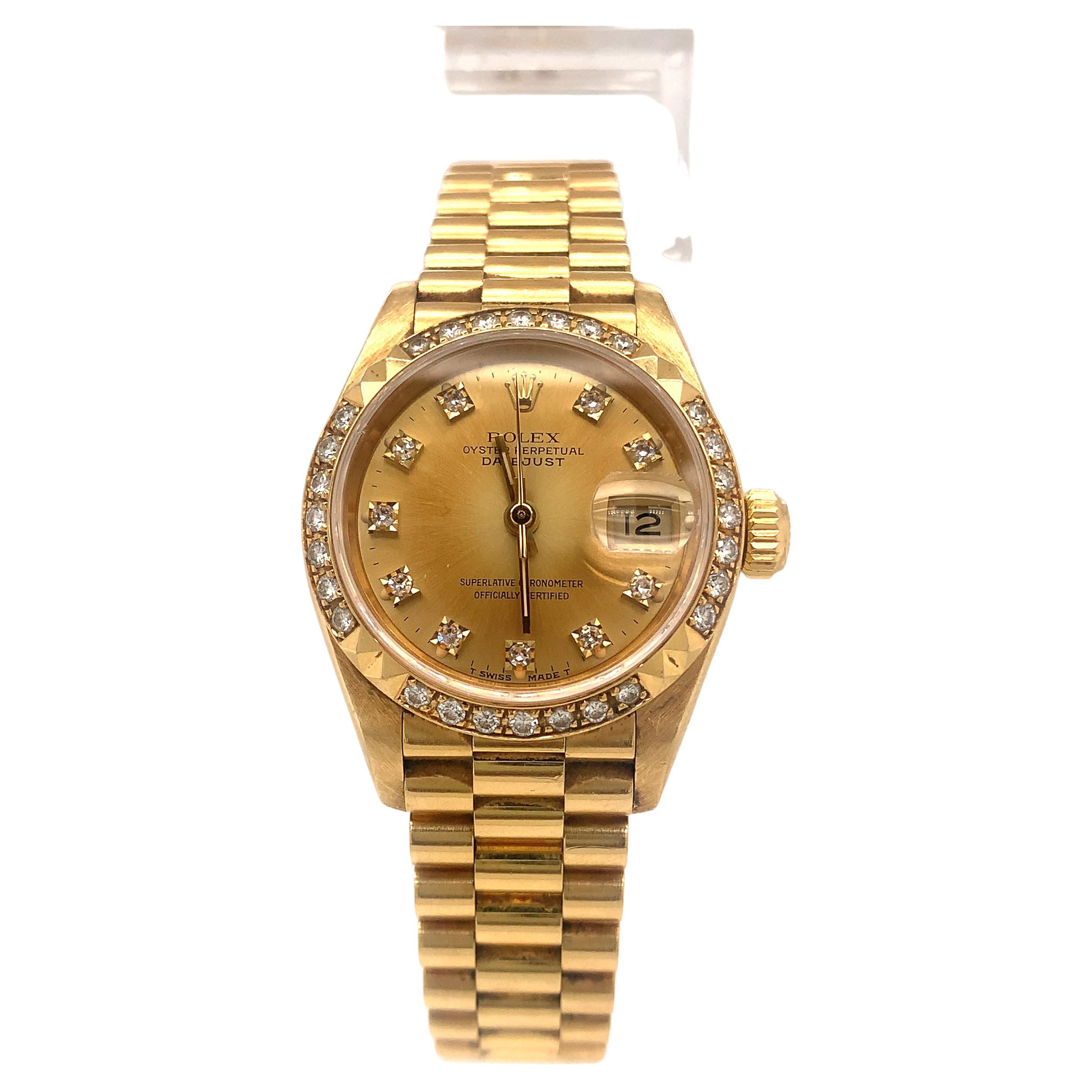 Rolex Ladies President Datejust 18 Karat Gold Custom Diamond Dial and ...