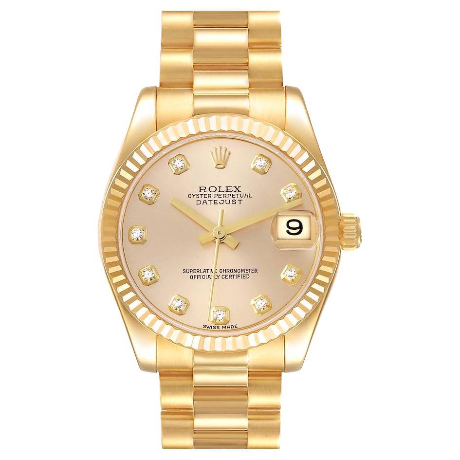 Rolex President Midsize Yellow Gold Diamond Ladies Watch 178278 Box ...