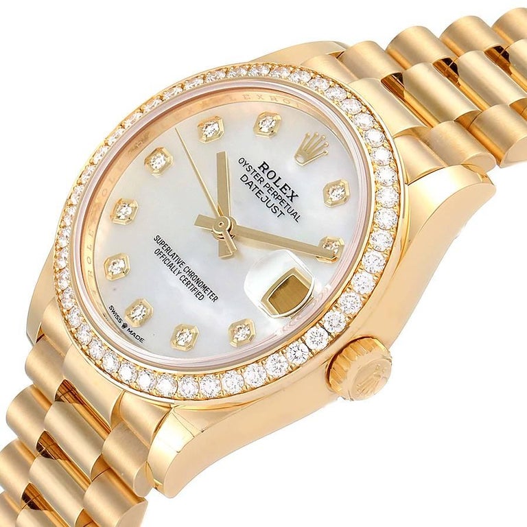 Rolex President Midsize Yellow Gold Diamond Ladies Watch 278288 Unworn ...