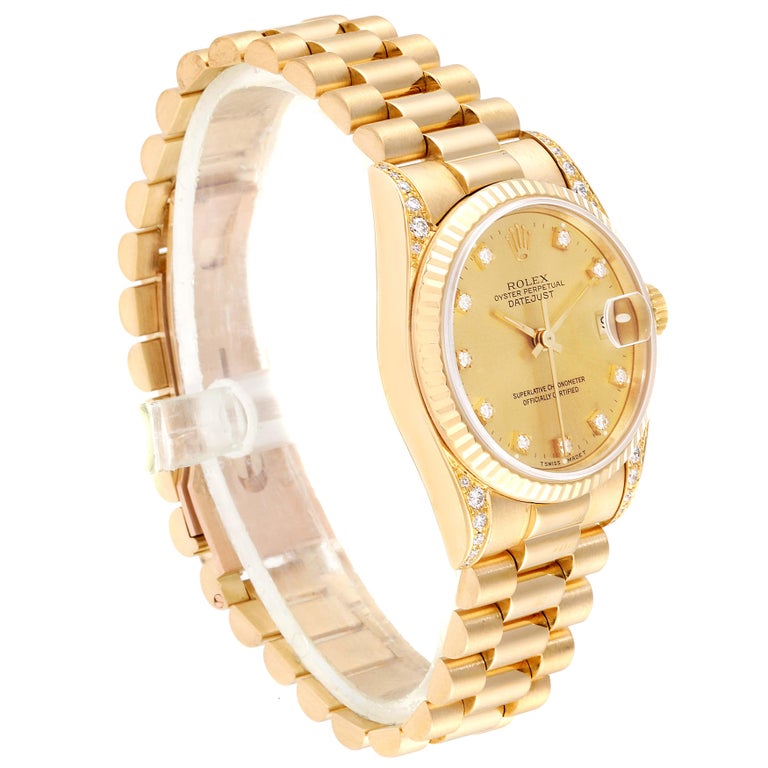 Rolex President Midsize Yellow Gold Diamond Ladies Watch 68238 Box ...
