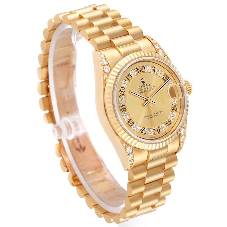 Rolex President Midsize Yellow Gold Diamond Ladies Watch 68238 Box ...