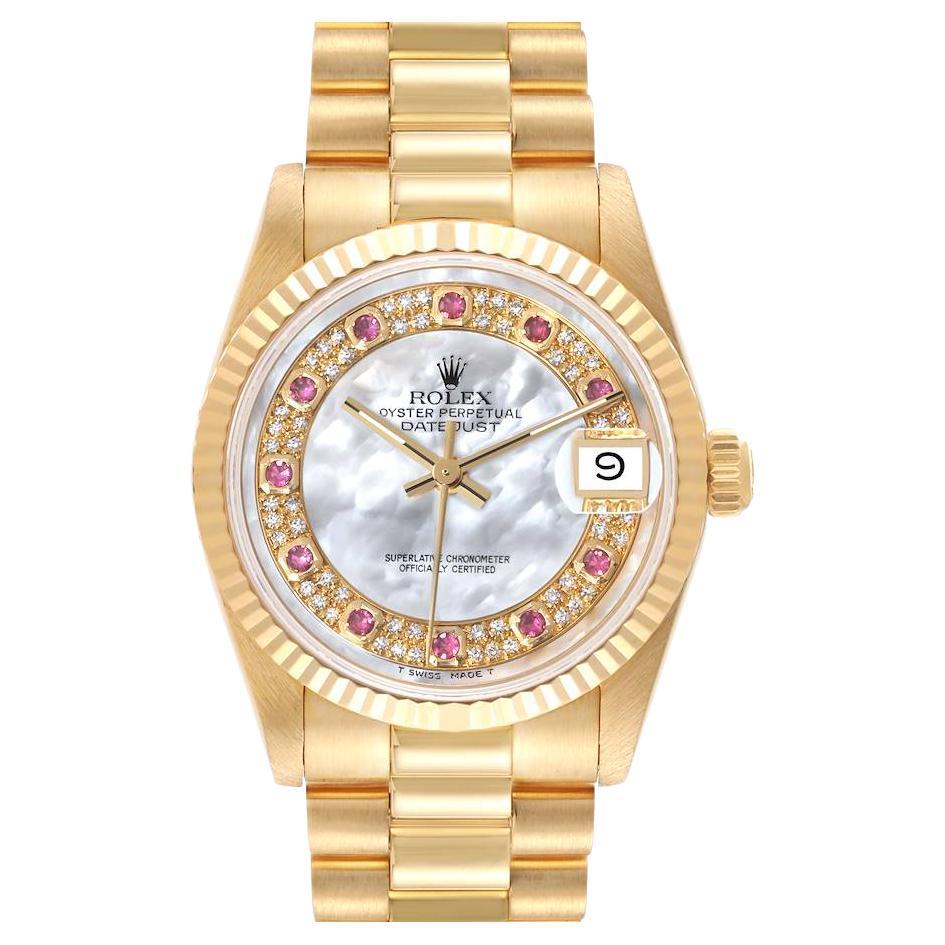 Rolex President Yellow Gold MOP Dial Diamond Ruby Ladies Watch 69068 ...