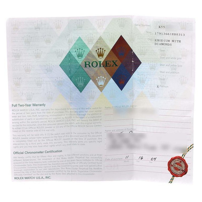 Rolex President Platinum Diamond Ladies Watch 179136 Box Papers For ...