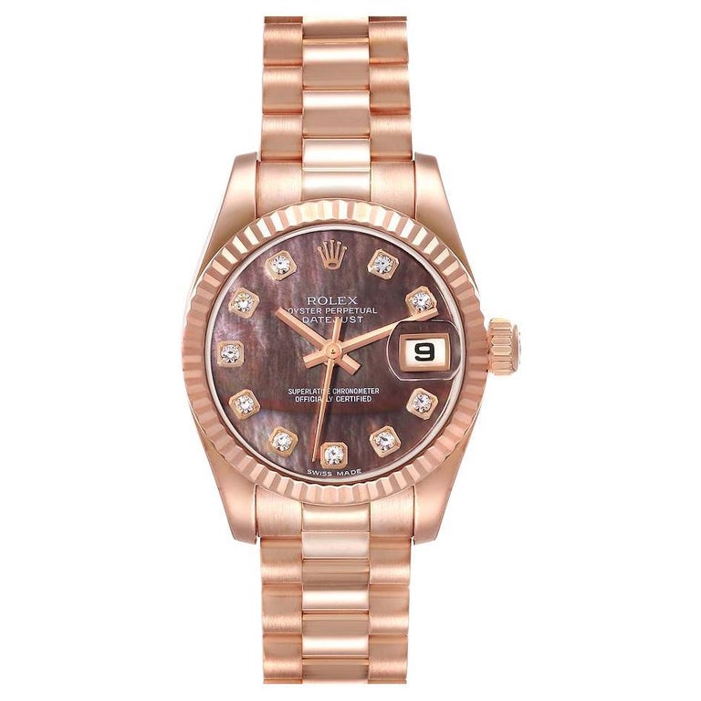 Montre President Rolex en or rose, nacre et diamant, pour femmes 179175 ...