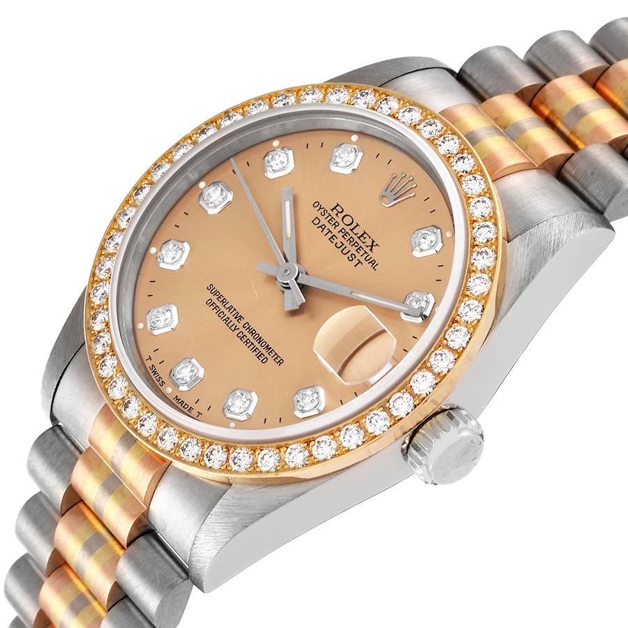 Rolex President Tridor Midsize White Yellow Rose Gold Diamond Ladies ...
