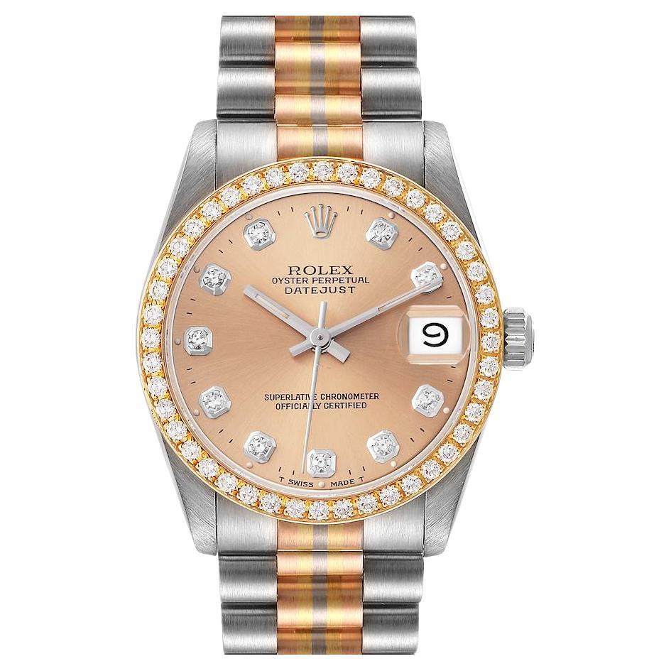 Rolex President Tridor White Yellow Rose Gold Diamond Ladies Watch ...