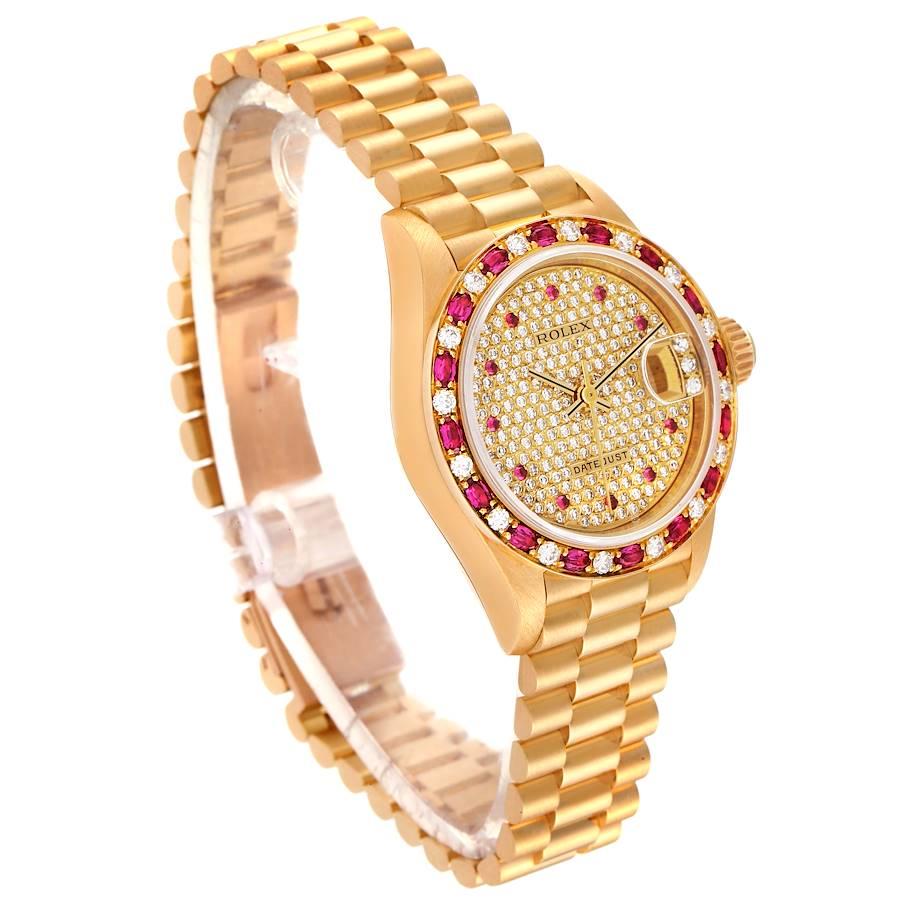 Rolex President Yellow Gold Diamond Ruby Ladies Watch 69198 Box Papers ...
