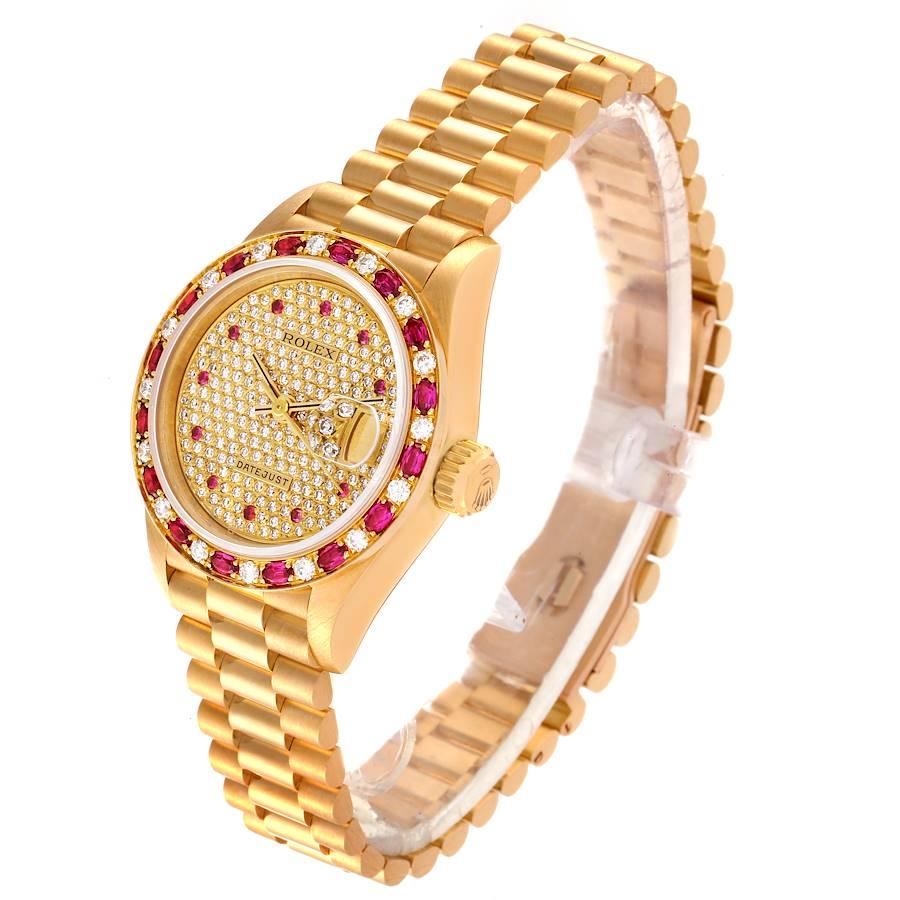 Rolex President Yellow Gold Diamond Ruby Ladies Watch 69198 Box Papers ...