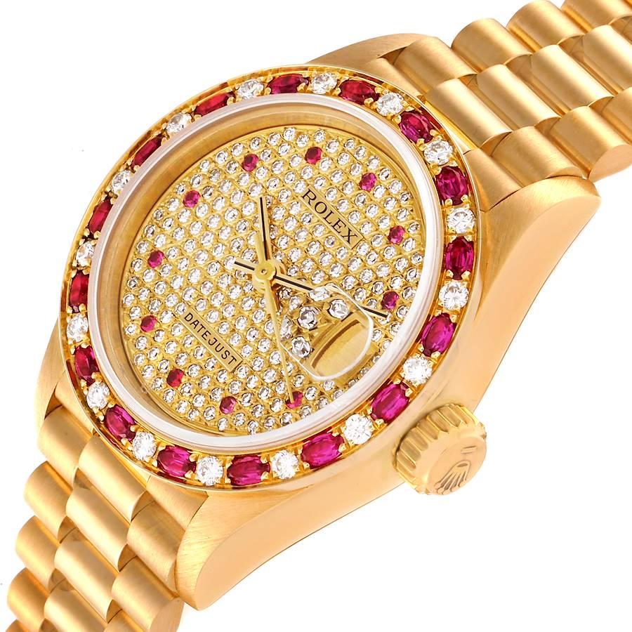 Rolex President Yellow Gold Diamond Ruby Ladies Watch 69198 Box Papers ...