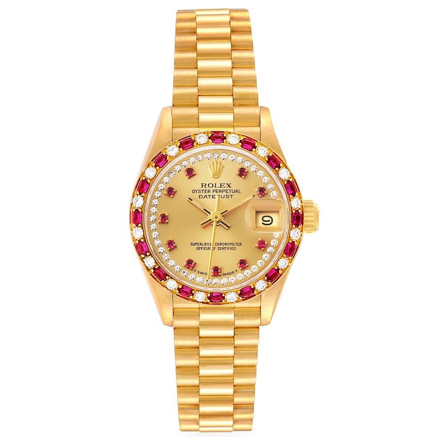 Rolex President Yellow Gold Diamond Ruby Ladies Watch 69198 at 1stDibs