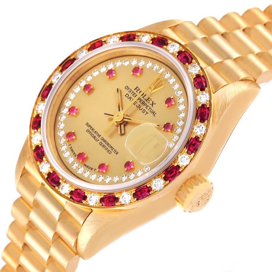 Rolex President Yellow Gold Diamond Ruby Ladies Watch 69198 at 1stDibs