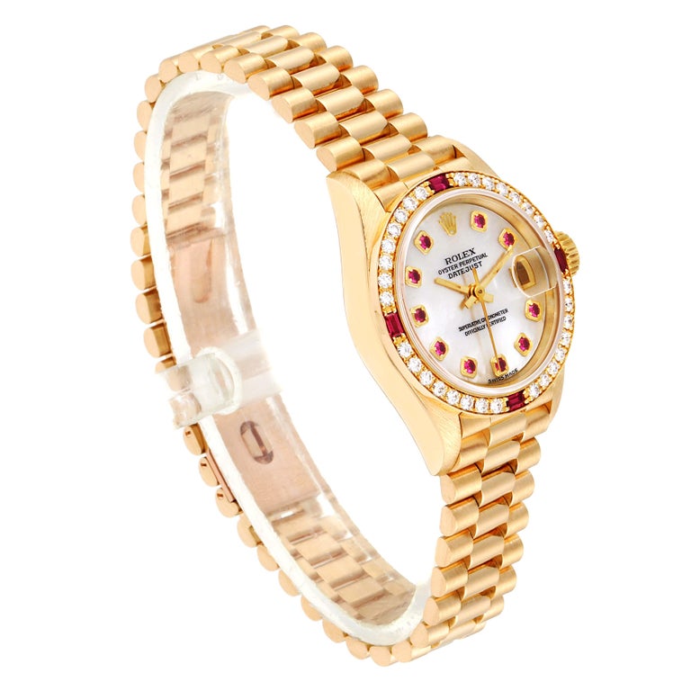 Rolex President Yellow Gold MOP Dial Diamond Ruby Ladies Watch 69068 ...