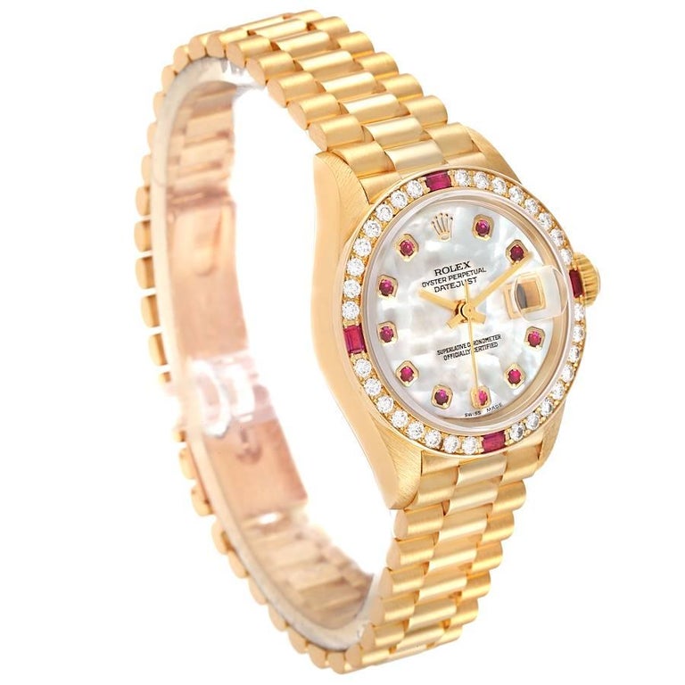 Rolex President Yellow Gold MOP Dial Diamond Ruby Ladies Watch 69068 ...