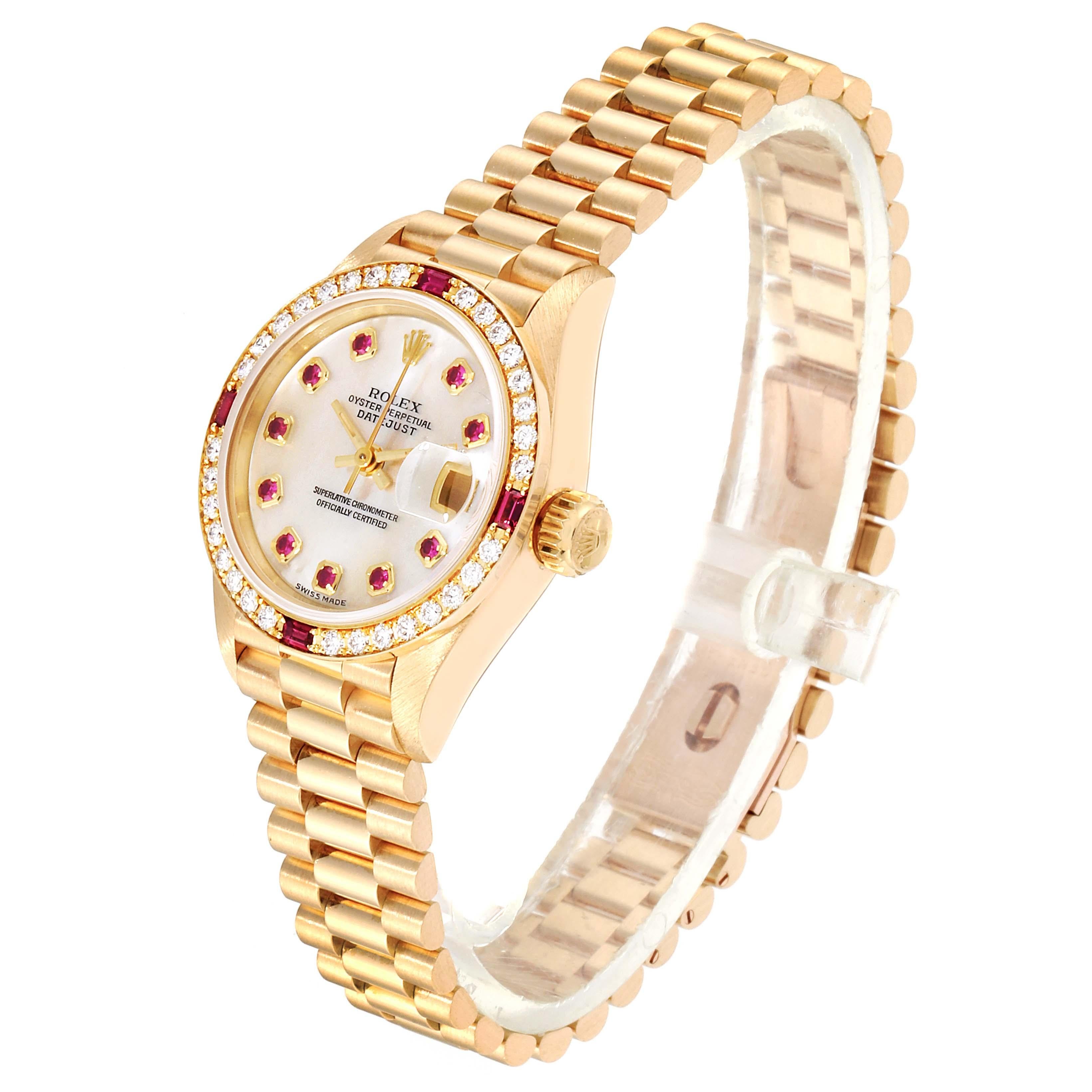Rolex President Yellow Gold MOP Dial Diamond Ruby Ladies Watch 69068 ...