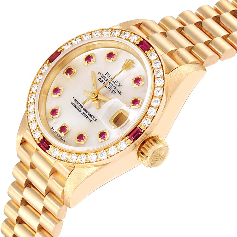 Rolex President Yellow Gold MOP Dial Diamond Ruby Ladies Watch 69068 ...