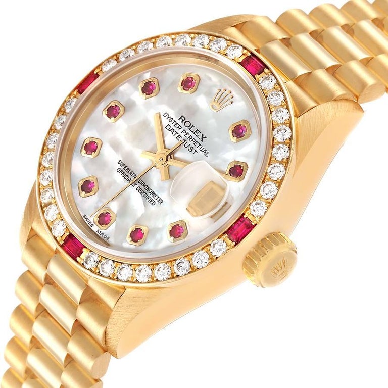 Rolex President Yellow Gold MOP Dial Diamond Ruby Ladies Watch 69068 ...