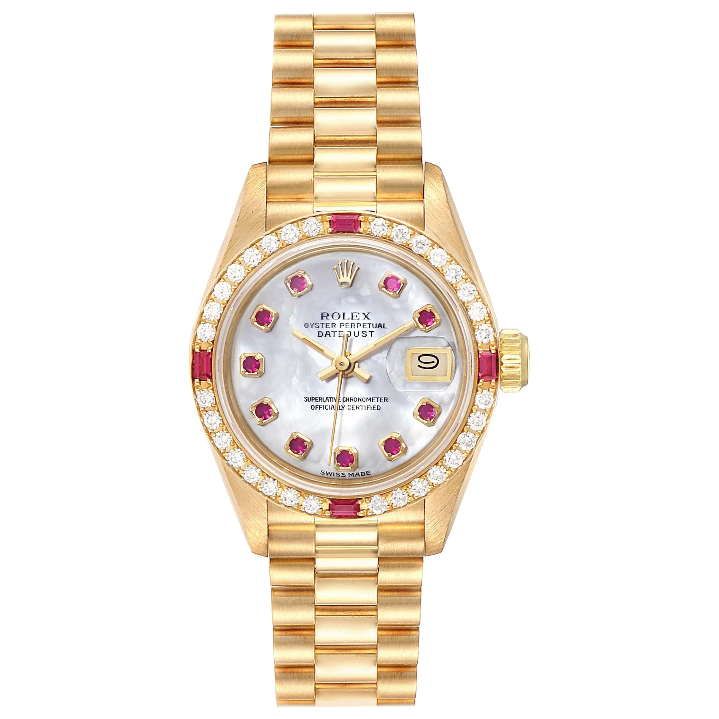 Rolex President Yellow Gold MOP Dial Diamond Ruby Ladies Watch 69068 ...