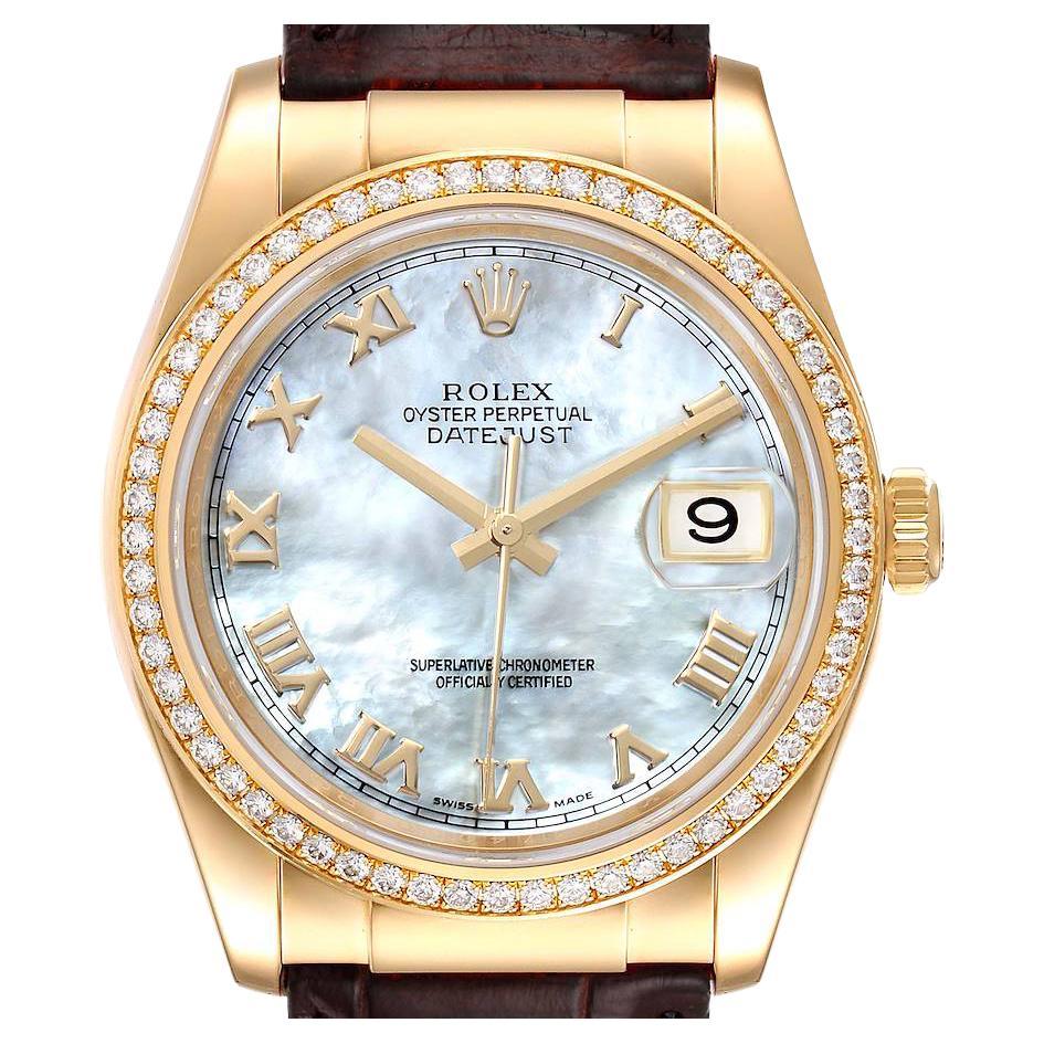 Rolex Daytona Yellow Gold MOP Diamond Dial Mens Watch 116528 Box Card ...