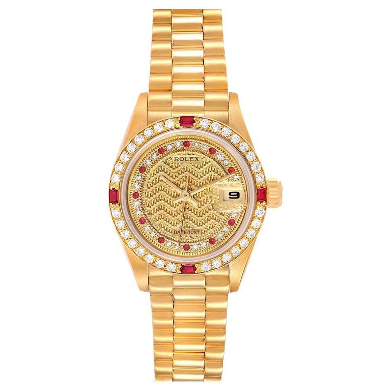 Rolex President Yellow Gold String Dial Diamond Ruby Watch 69068 ...