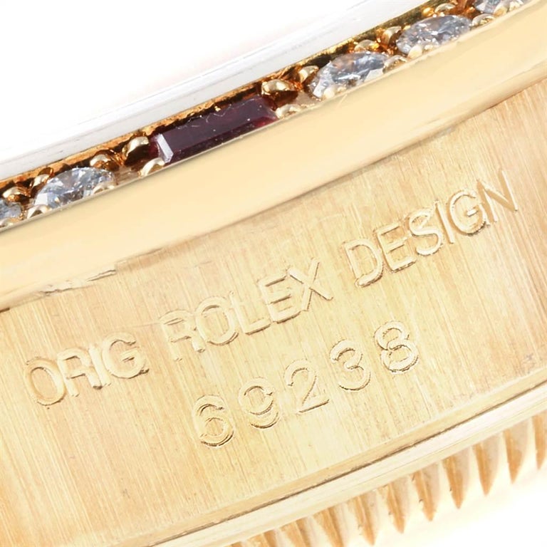 Rolex President Yellow Gold String Diamond Ruby Ladies Watch 69238 For ...