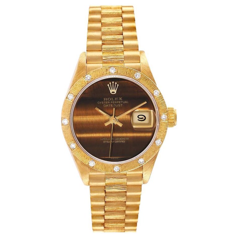 Rolex President Yellow Gold Tiger Eye Dial Diamond Ladies Watch 69288 ...
